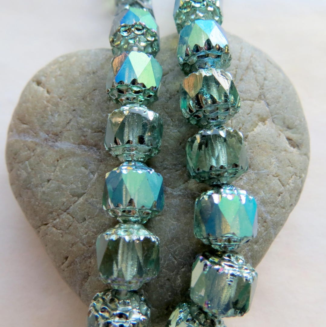 Chrysolite Czech Glass Cathedral Beads: Metallic AB Finish, 8mm (10 ...