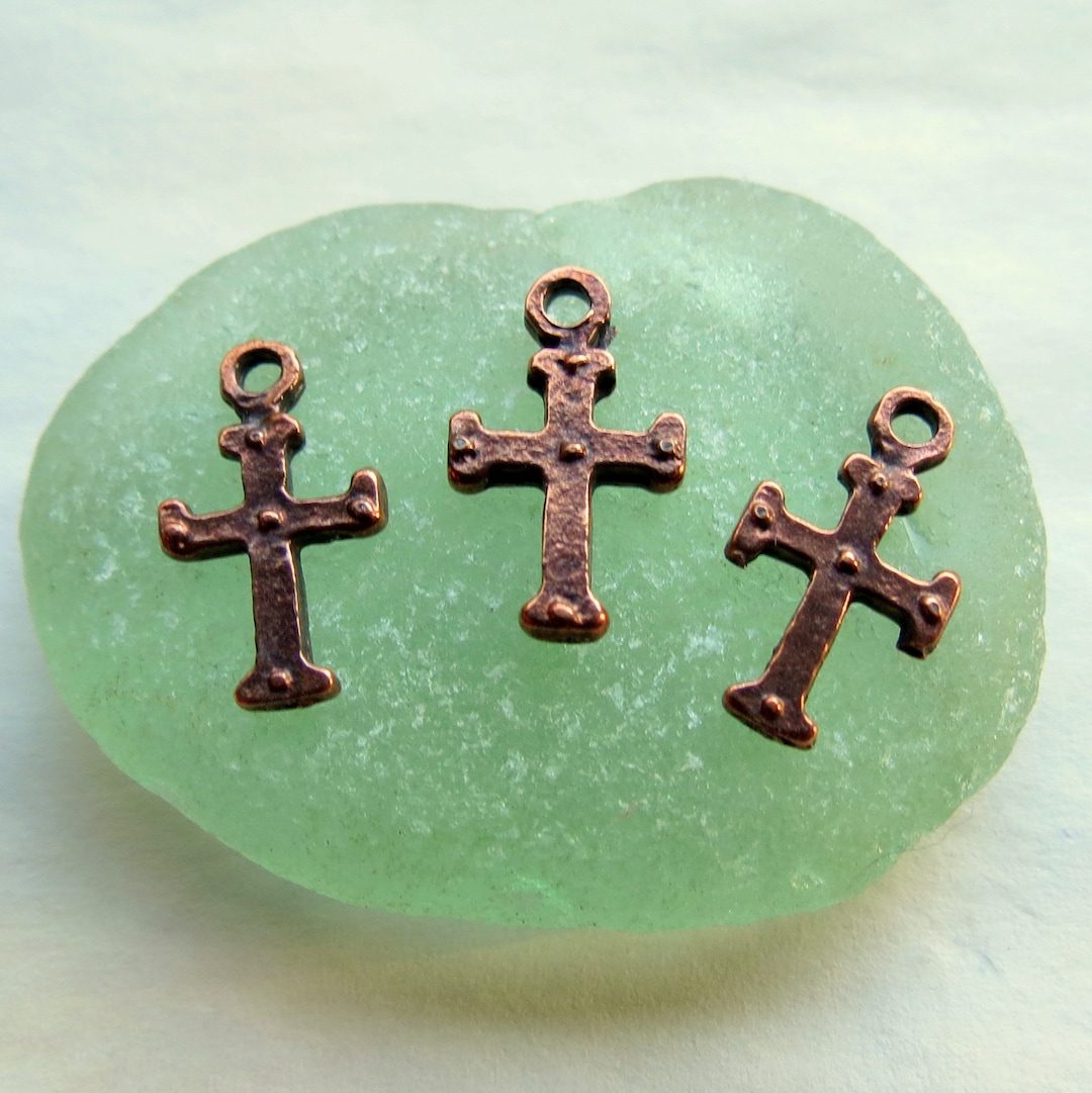BRONZE MEDIEVAL CROSSES . 2 Mykonos Greek Charms . 14 Mm by 8 Mm ...