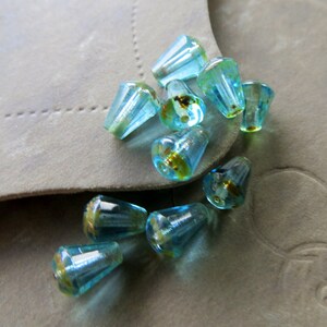 AQUA CONE BEADS . 10 Czech Picasso Glass Beads . 6 Mm by 8 Mm ...