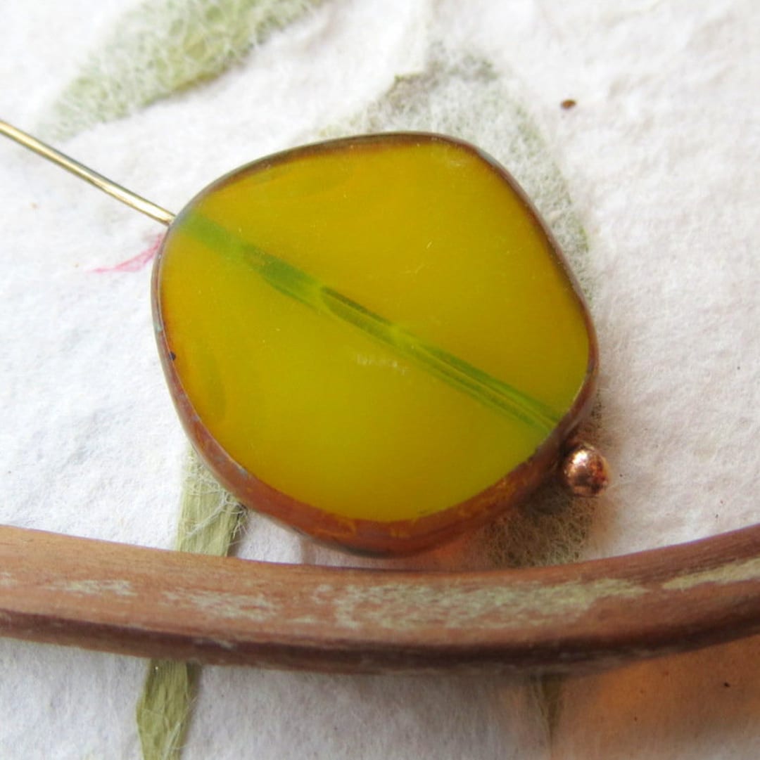 LARGE SUNSHINE SLABS . Czech Picasso Glass Coin Beads . 22 Mm (2 Beads ...