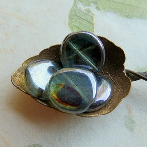 GREEN PICASSO SLABS . 6 Czech Picasso Glass Coin Beads . 15 Mm Beads ...