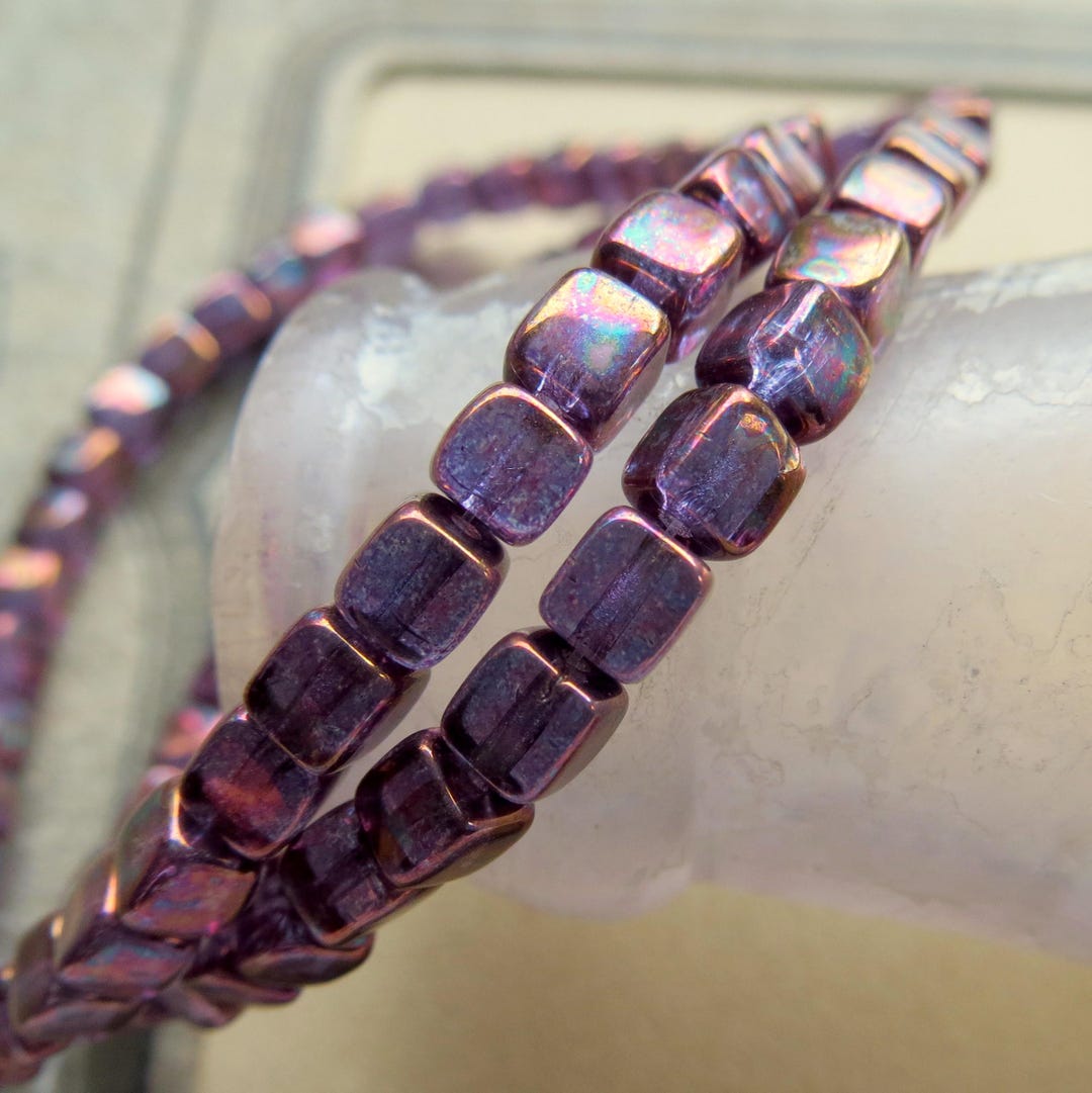 METALLIC PURPLE CUBES . 40 Czech Lumi Cube Glass Beads . 4 Mm Cubes ...