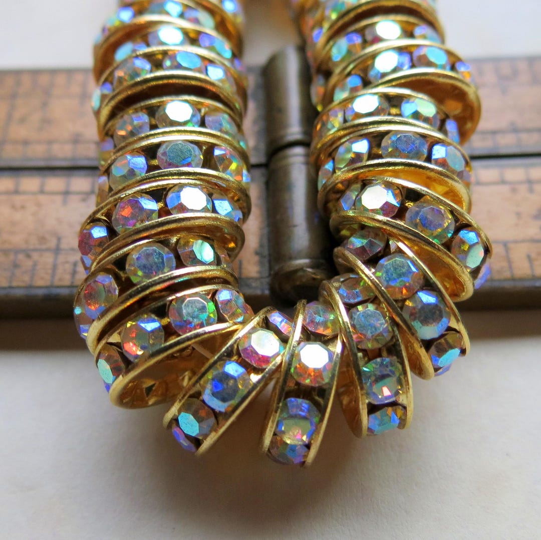 10 Gold Czech Crystal Rhinestone Rondelles: AB Jewelry Supplies (10mm ...
