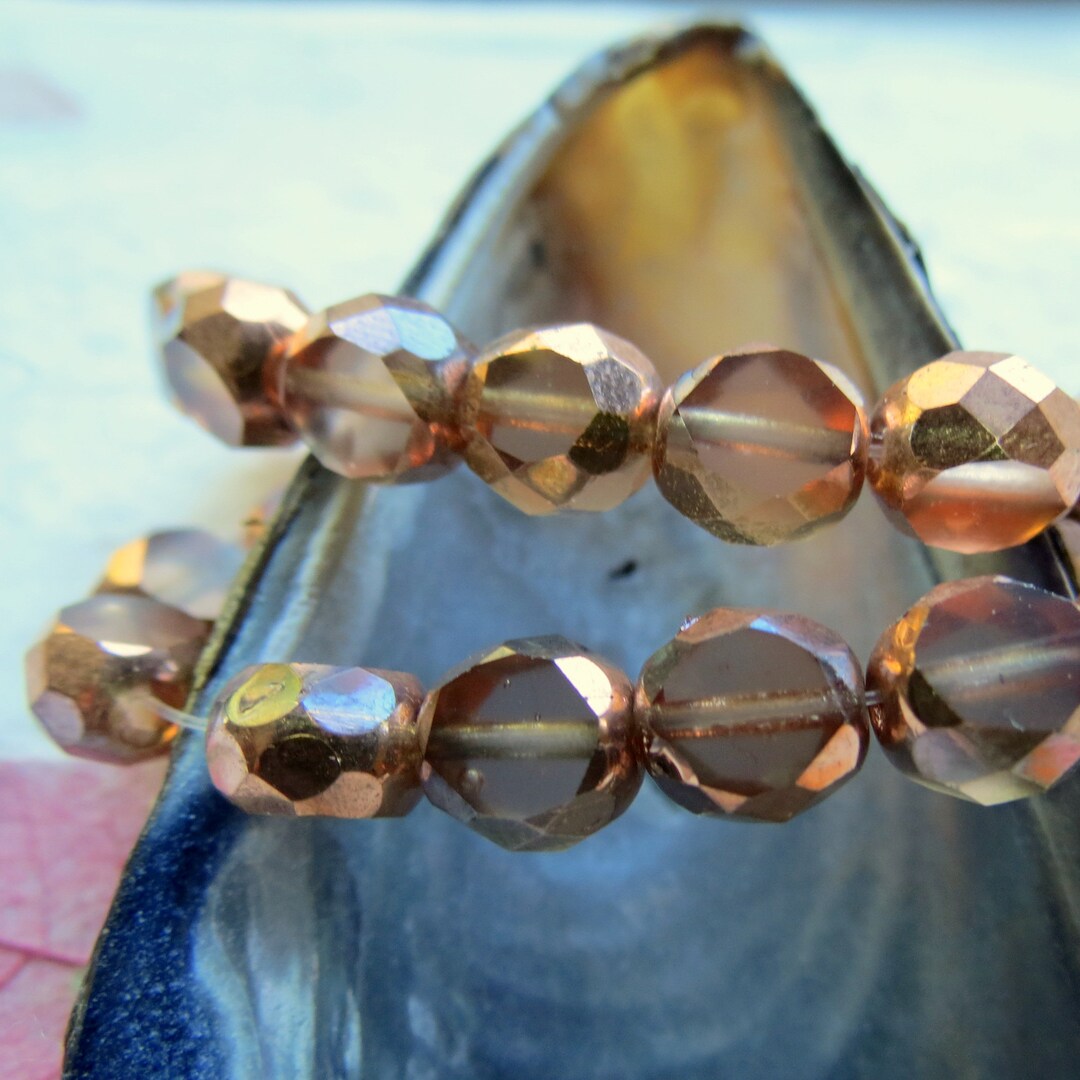 8 Peach Czech Glass Coin Beads: 8mm Beveled Coin Beads, Jewelry Making ...