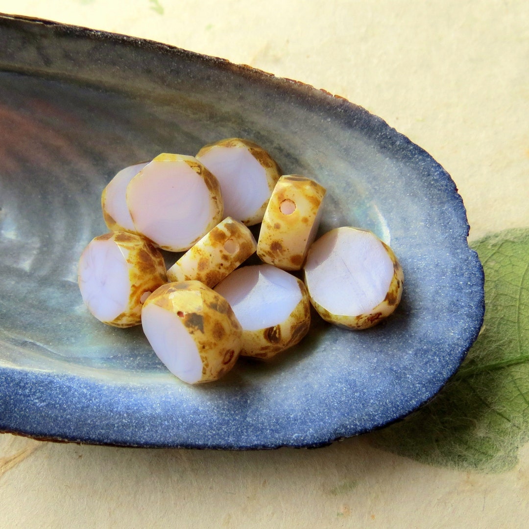 PERSIAN PINK COINS . 8 Czech Table Cut Beveled Glass Coin Beads . 10 Mm ...