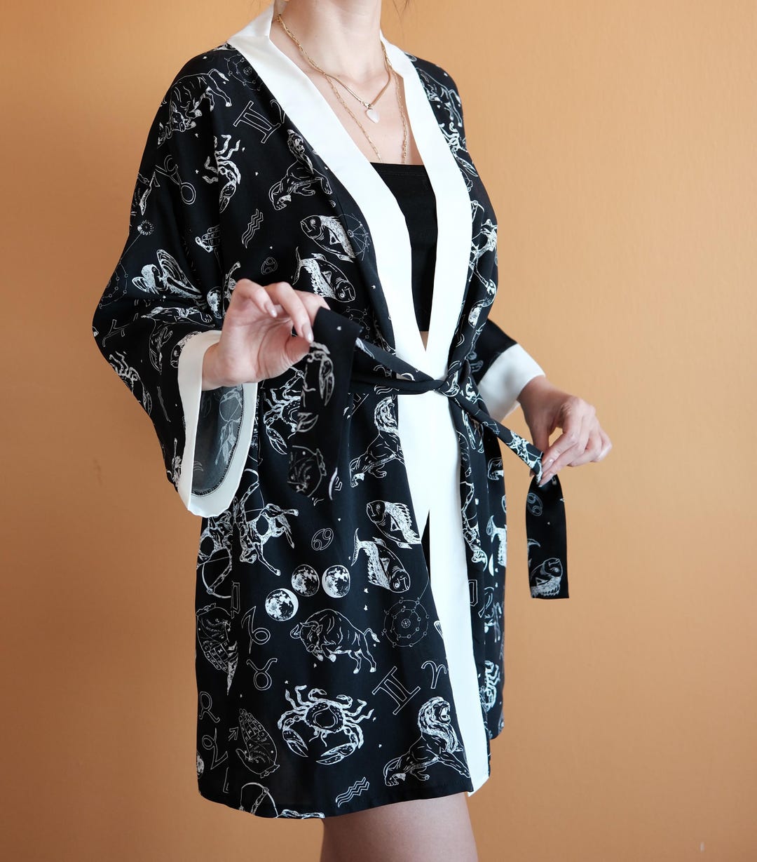 Zodiac Sign Pattern Kimono Robe, Cotton Viscose, Perfect for Astrology ...