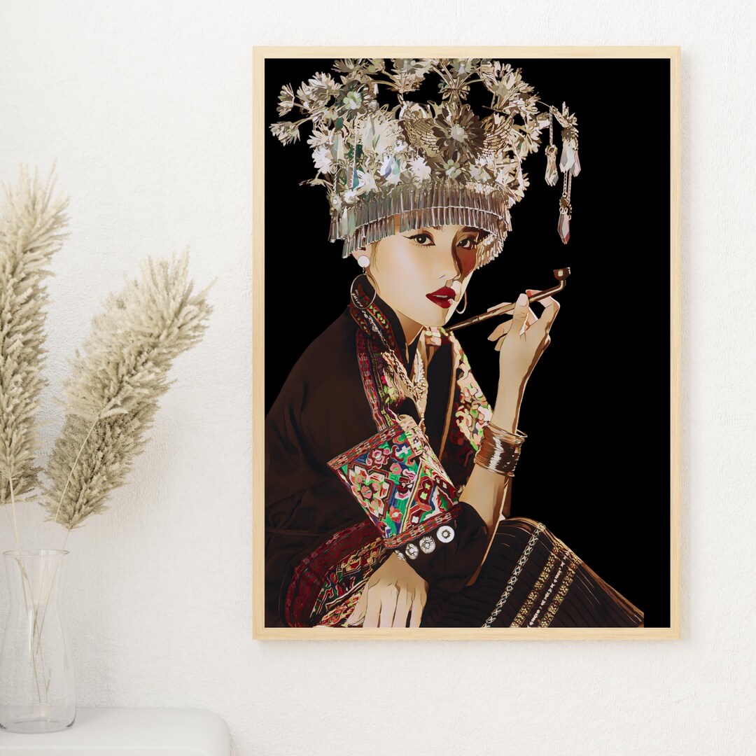 Hmong Modern Woman Wall Art Print, Asian Female Portrait, Cultural Home ...