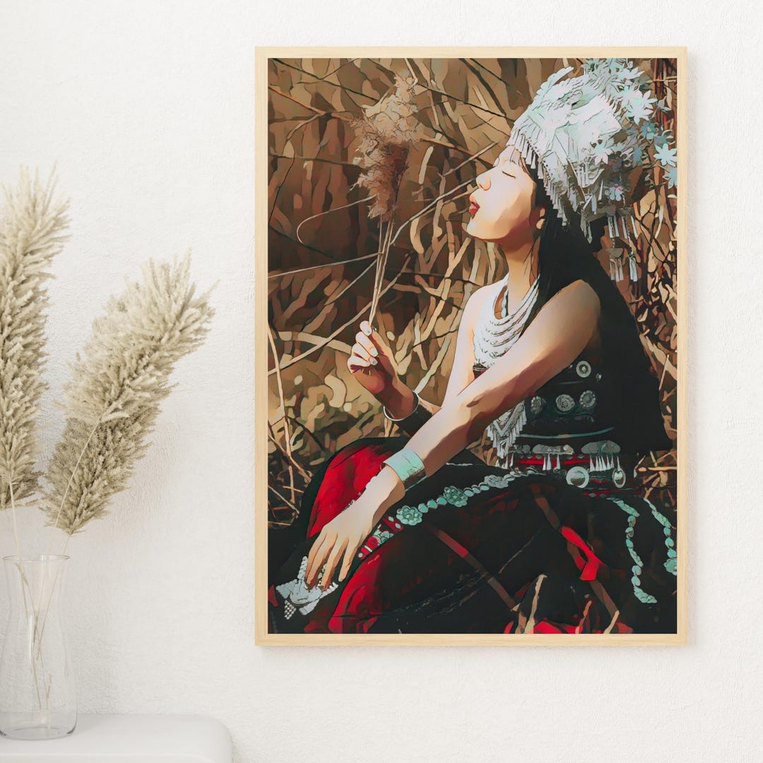 Hmong Woman Sitting in a Field – Hmong Wall Art | Asian Female Portrait ...
