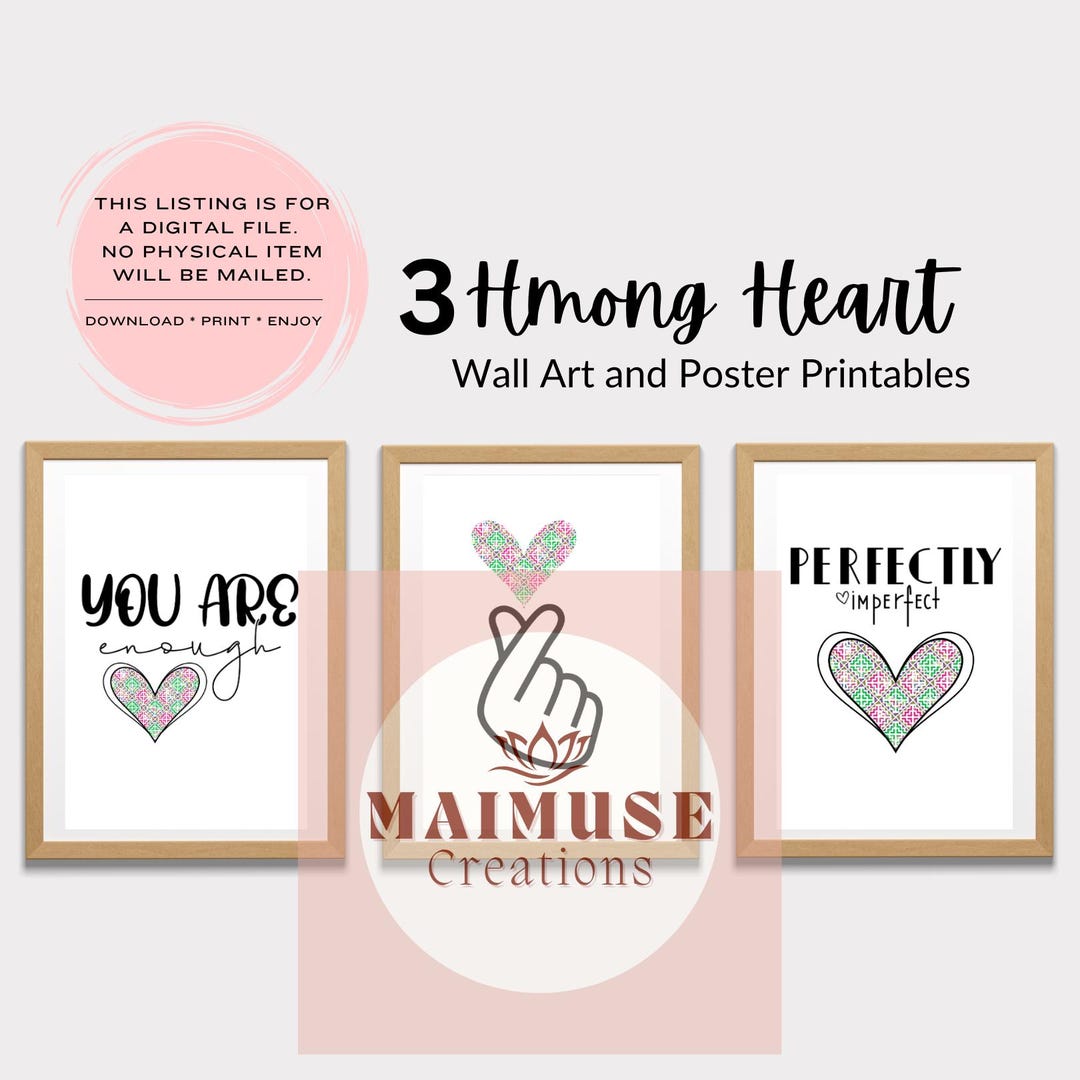 Set of 3 Hmong Heart Wall Art Posters, Wall Art, Unique Gifts, Digital ...