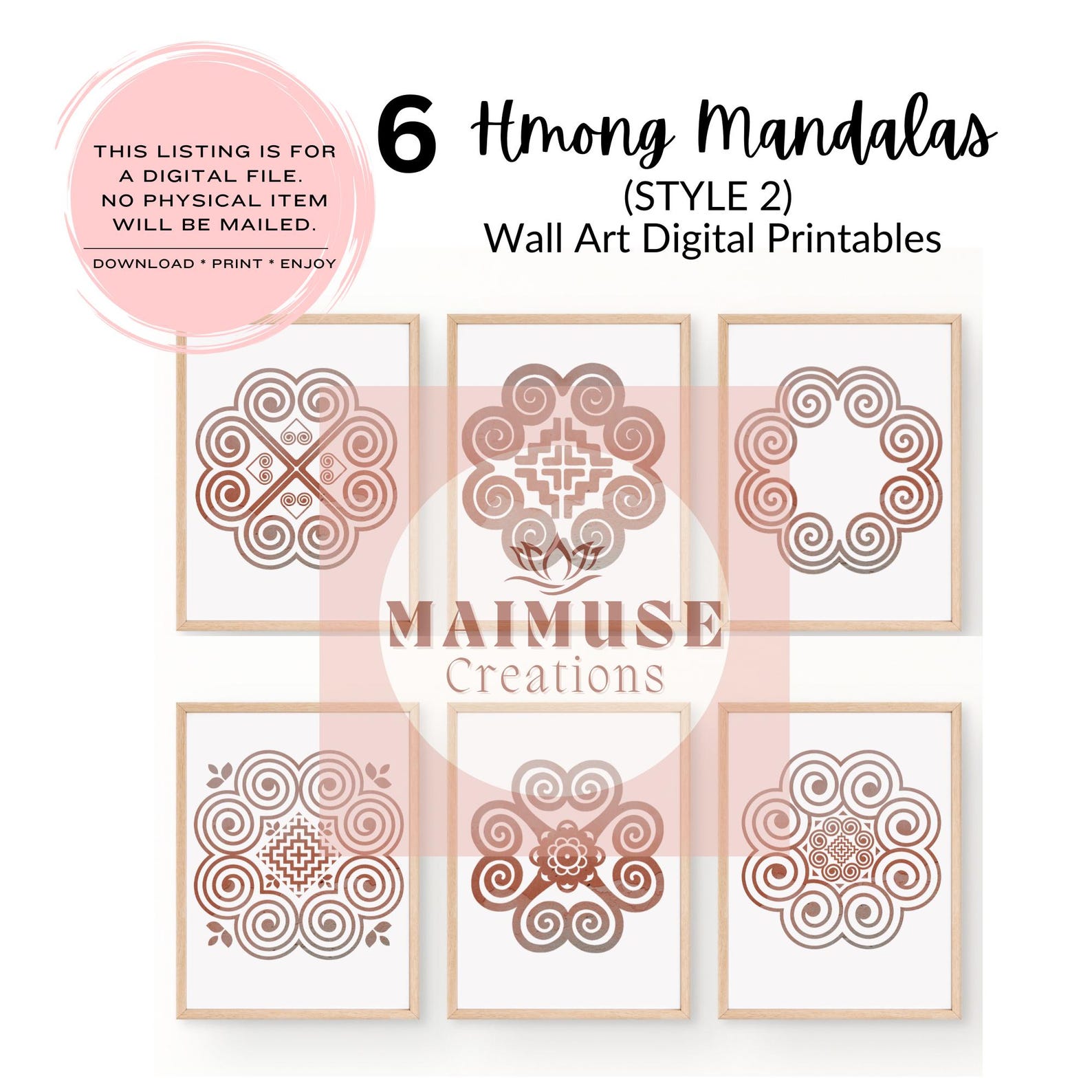 Set of 6 Hmong Mandalas (style 2) Printable Wall Art | Hmong Wall Art ...