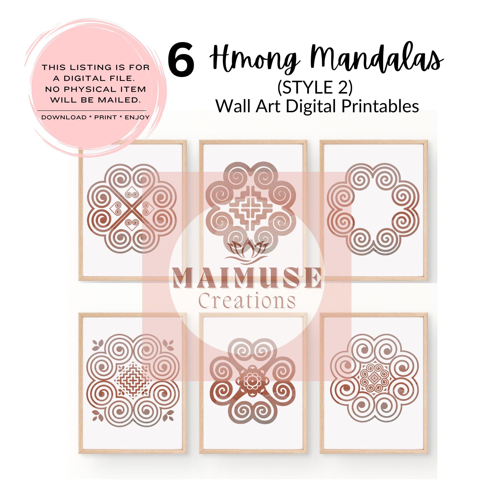 Hmong Mandala Art Prints (set of 6) - Wabi-sabi Home Decor (digital ...