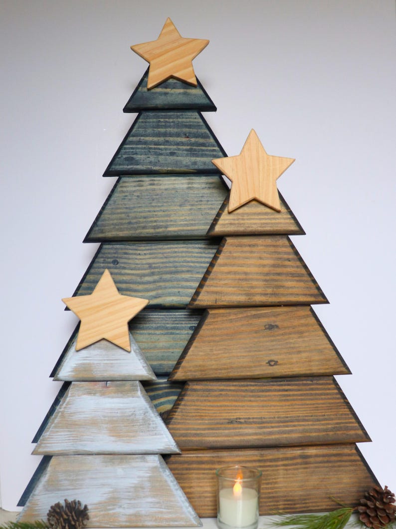 Set of 3 Wood Cutout Trees Shelf Sitter Natural Wooden Scandinavian ...