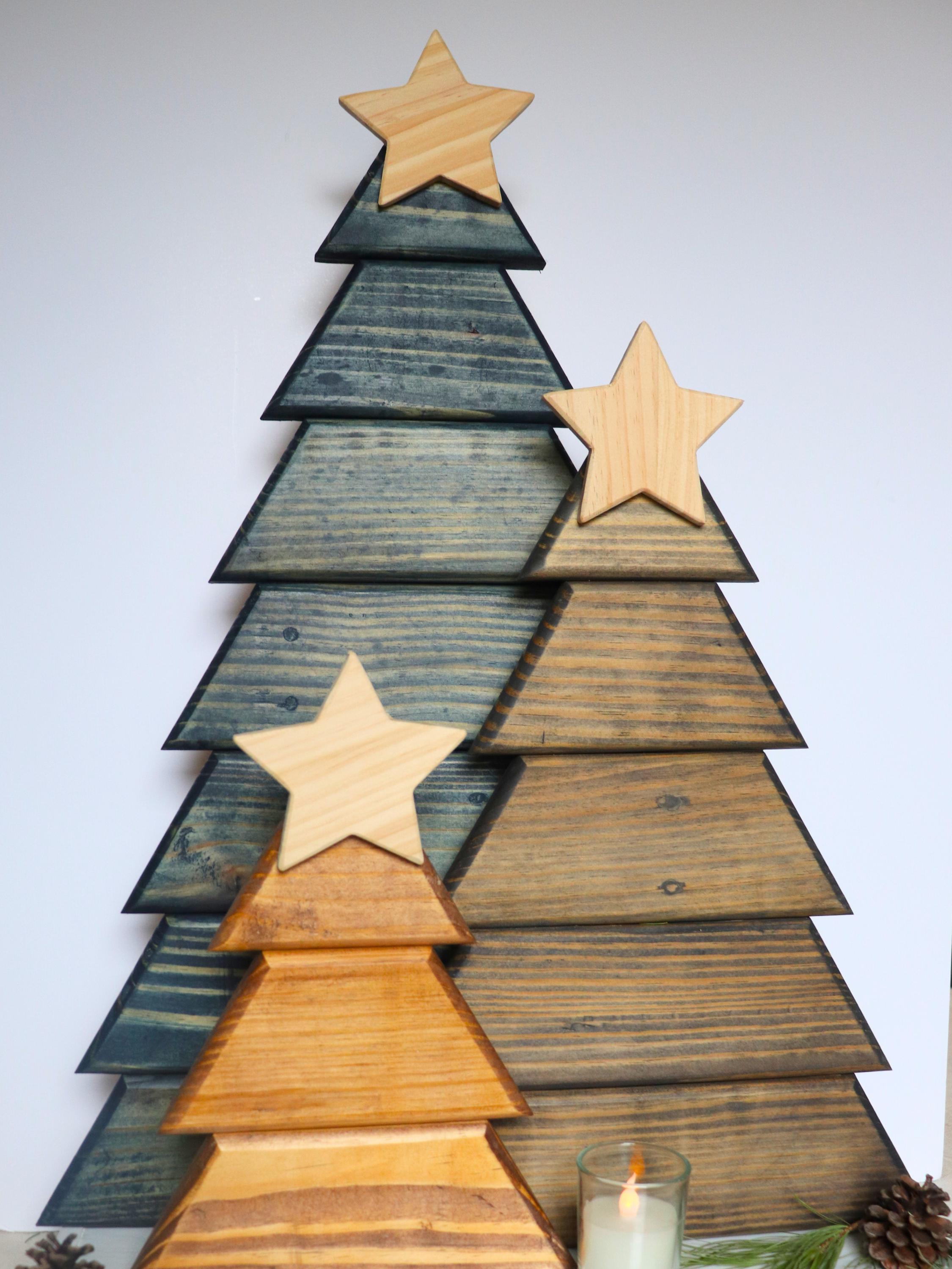 Set of 3 Wood Cutout Trees Shelf Sitter Natural Wooden Scandinavian ...