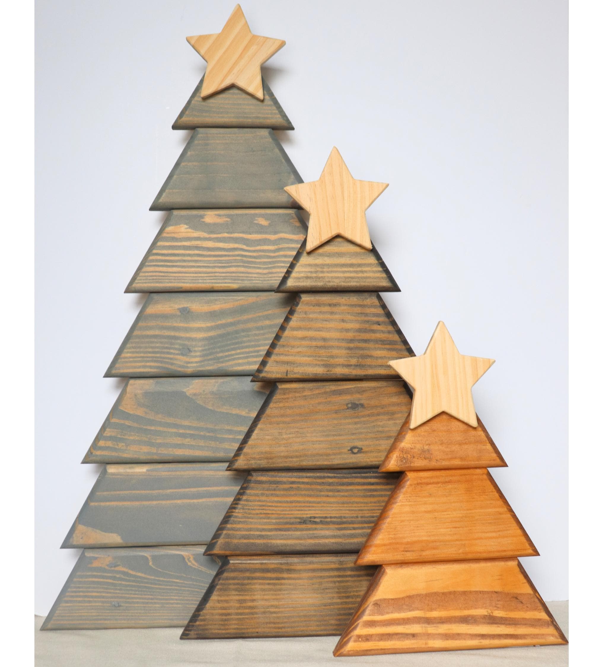 Set of 3 Wood Cutout Trees Shelf Sitter Natural Wooden Scandinavian ...