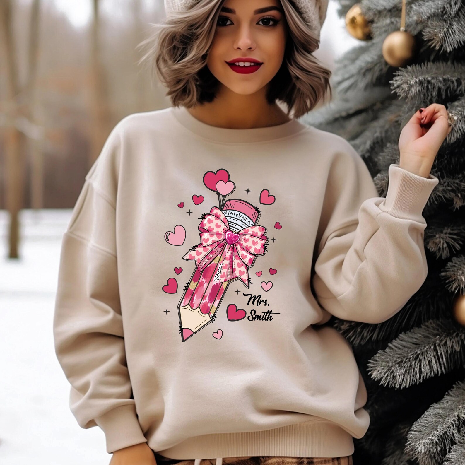 Custom Teacher Valentine Coquette Bow Pencil,glitter Valentine Teacher ...