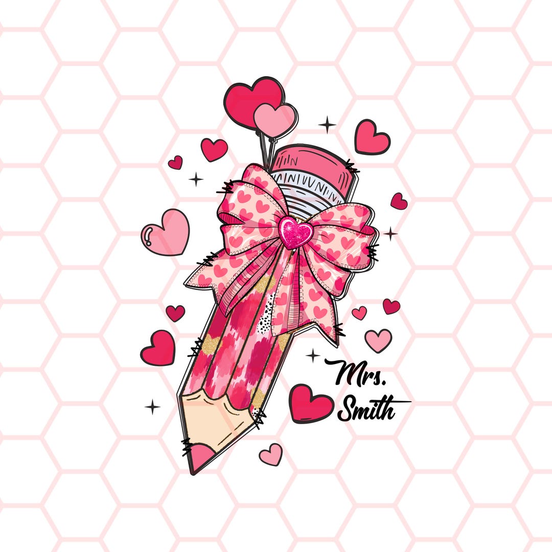 Custom Teacher Valentine Coquette Bow Pencil,glitter Valentine Teacher ...