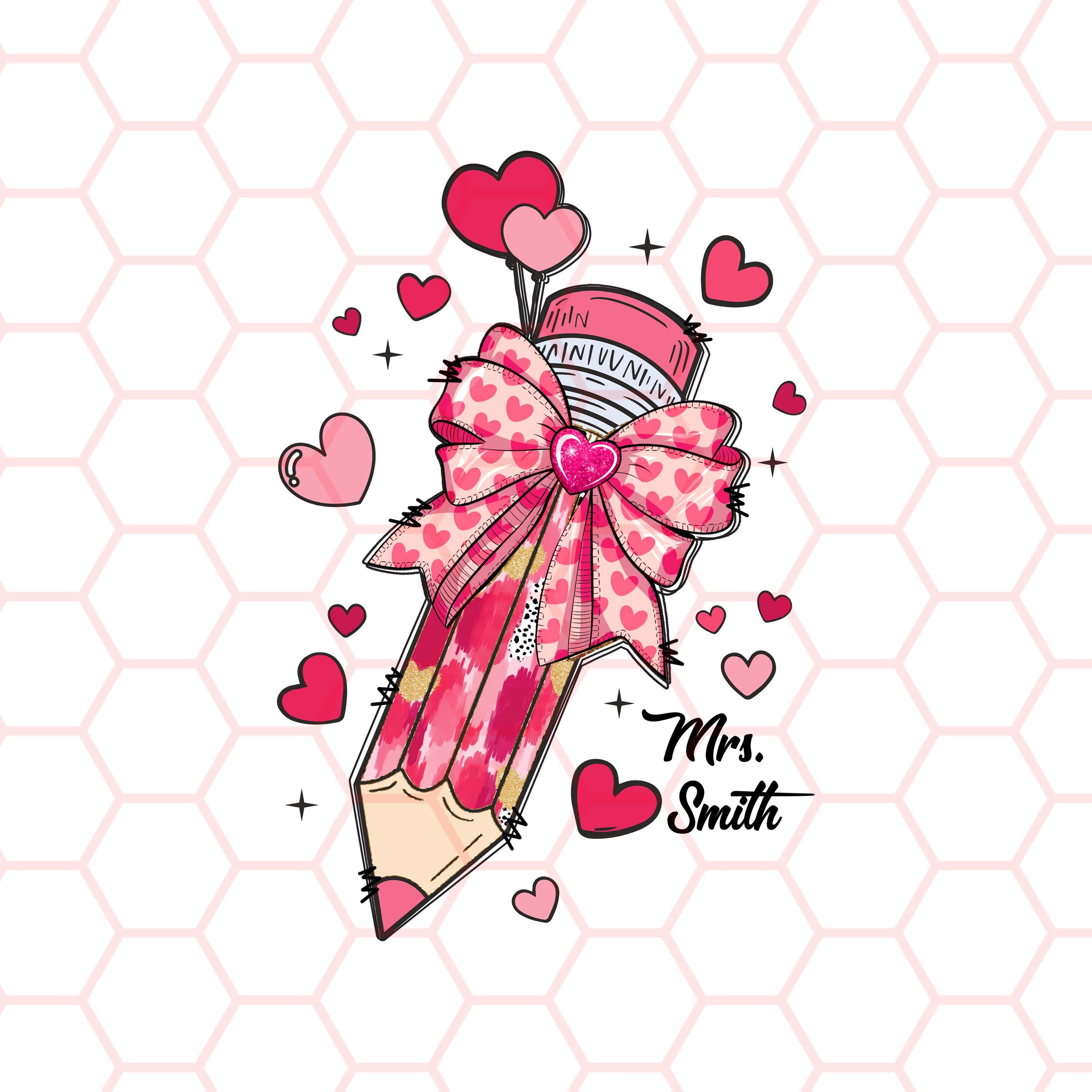 Custom Teacher Valentine Coquette Bow Pencil,glitter Valentine Teacher ...