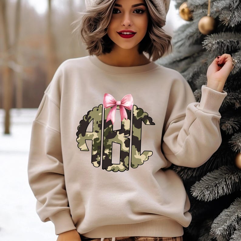 Custom Camo With Pink Bow Monogram PNG, Digital Download, Camo Bow ...