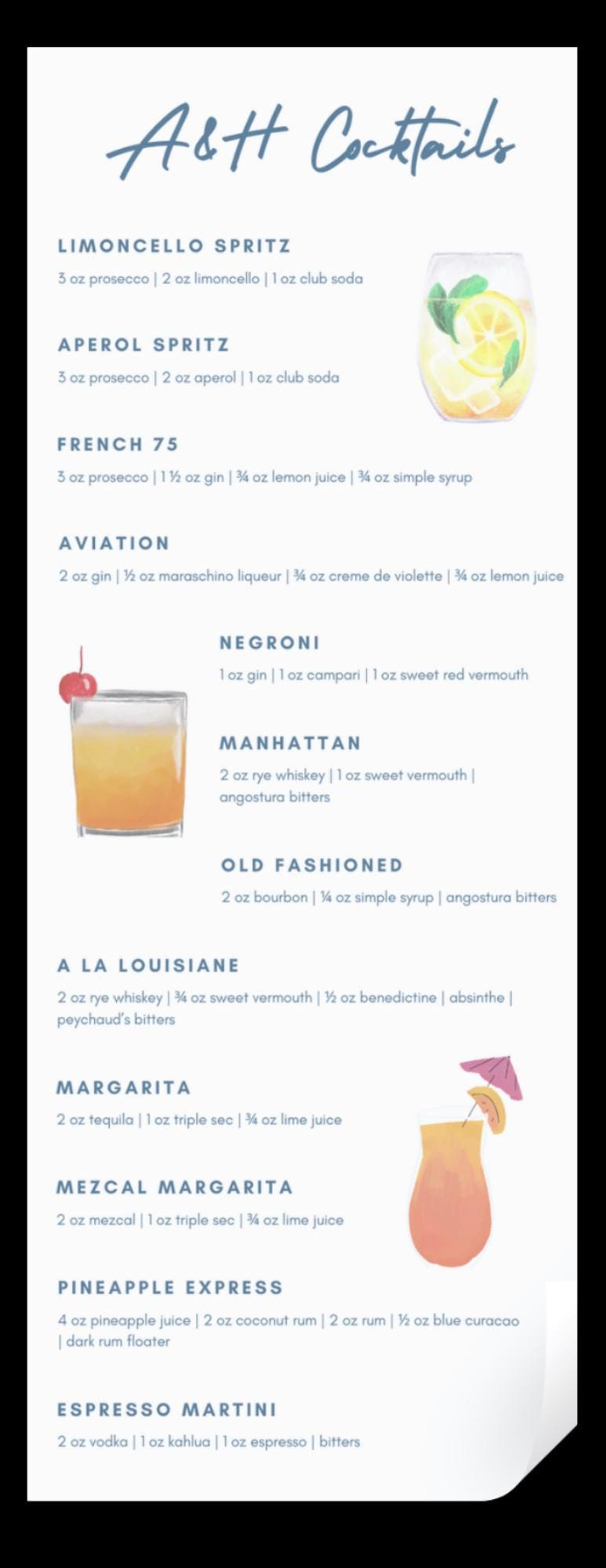 Cocktail Menu - Home Bar Menu - 4.25 X 11 in - Customizable Template ...