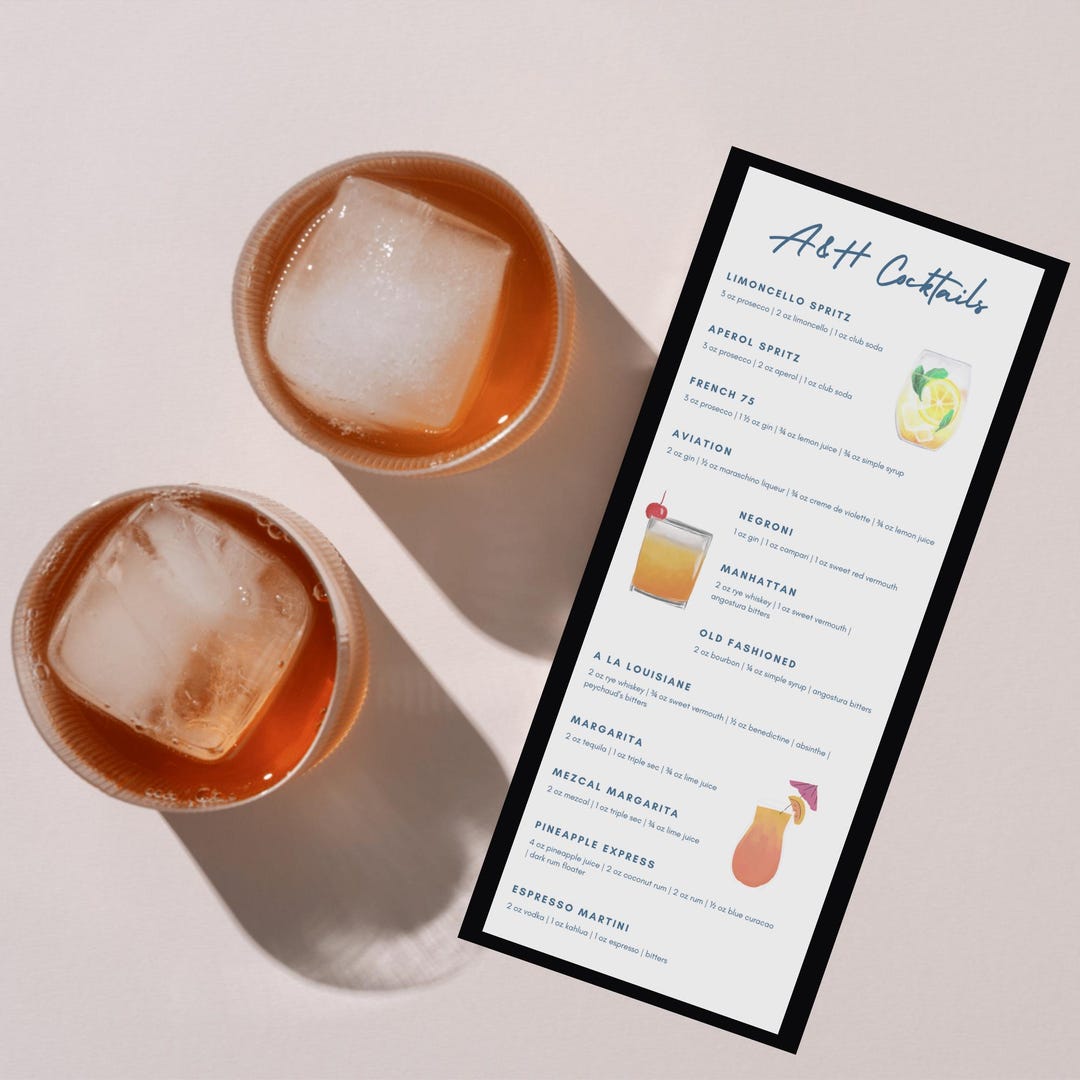 Cocktail Menu - Home Bar Menu - 4.25 X 11 in - Customizable Template ...