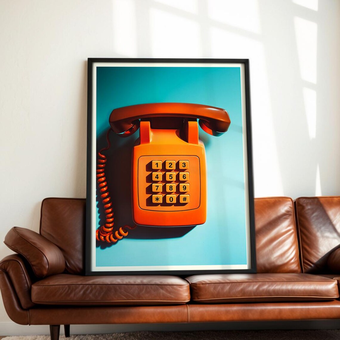 Retro Orange Phone Poster - 70s Pop Art Print, Vintage Corded Telephone ...