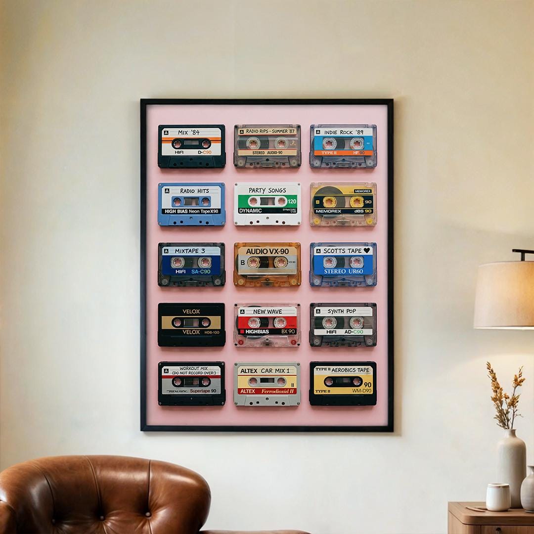 Retro Cassette Tape Poster - 1980s Mixtape Wall Art, Colorful Pink ...