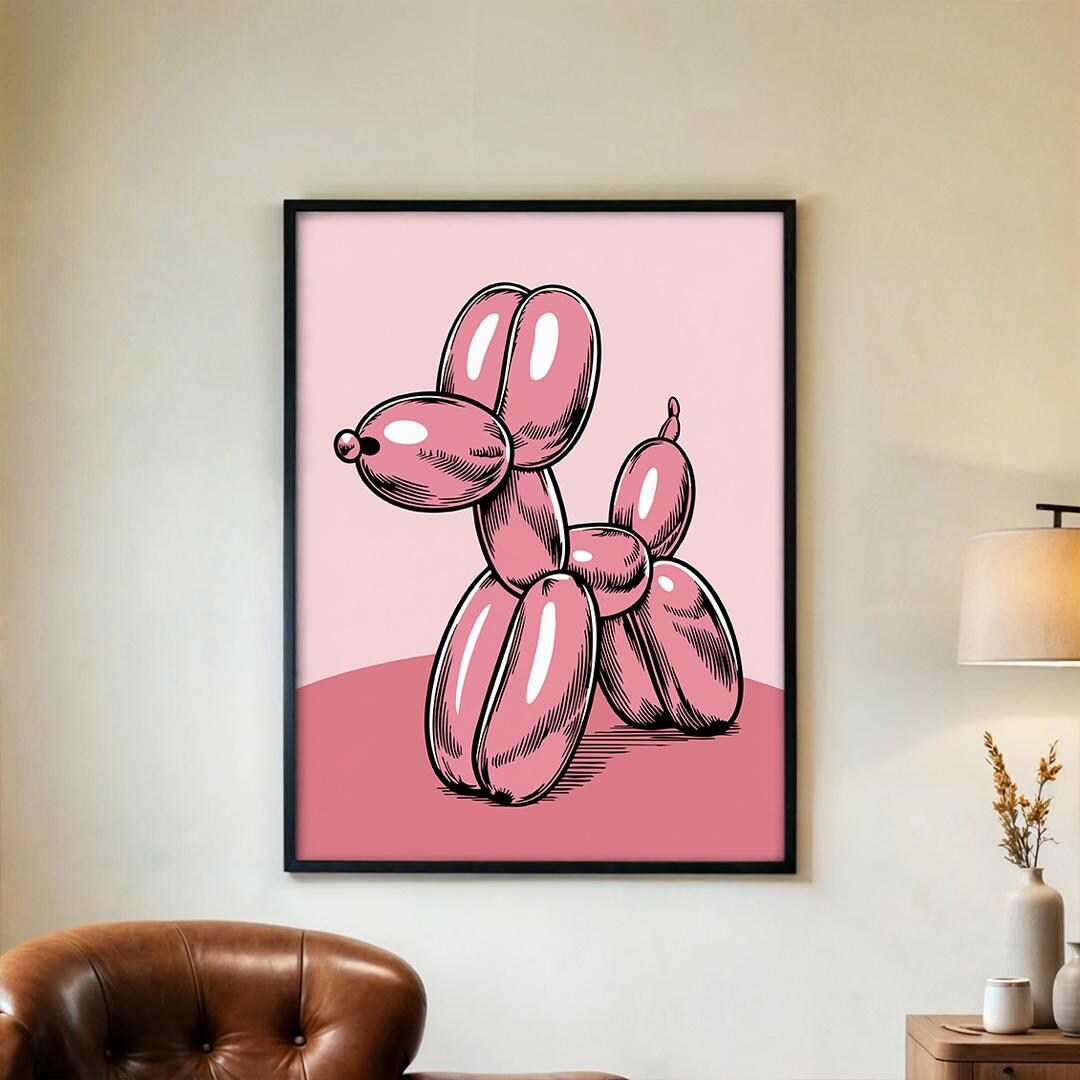 Pink Balloon Dog Art Print – Retro Pop Art Style Poster, Playful ...