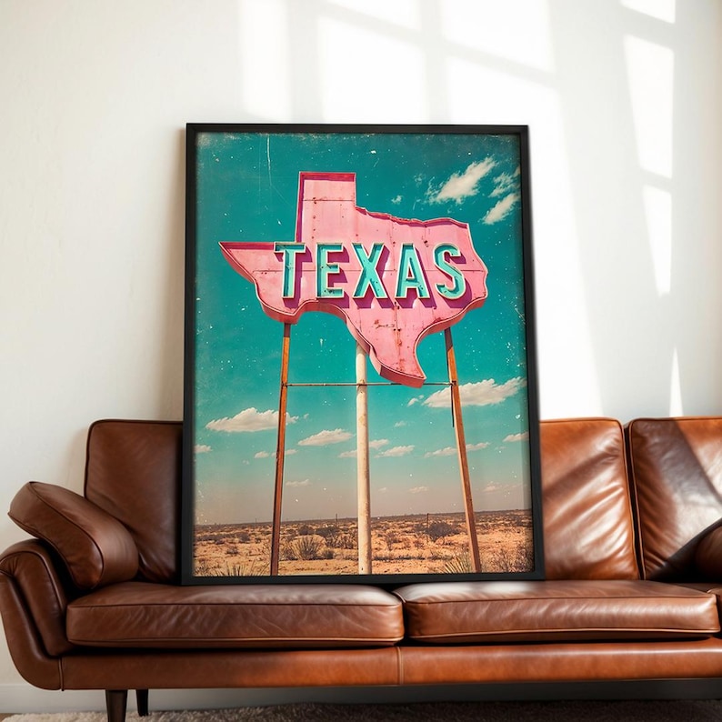 Texas Retro Sign Poster, Vintage Desert Road Trip Wall Art Print ...