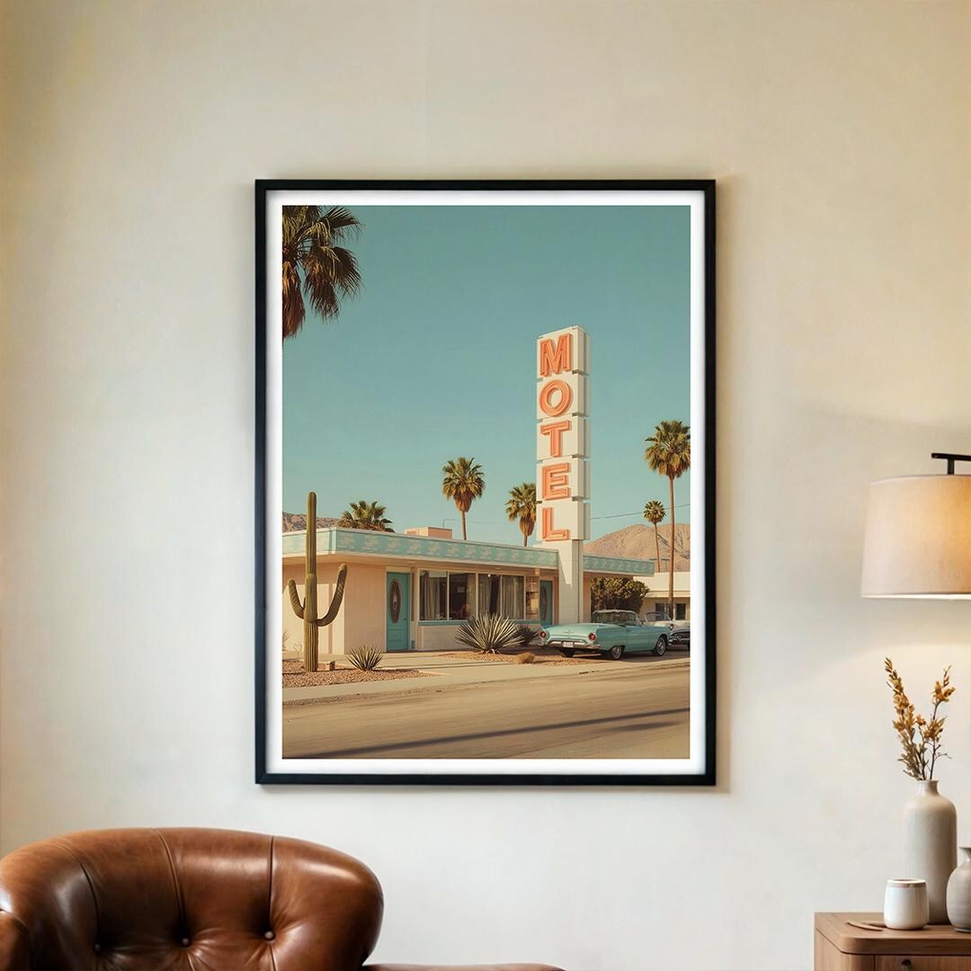 Retro Motel Poster – Vintage Palm Springs Wall Art Print, Midcentury ...