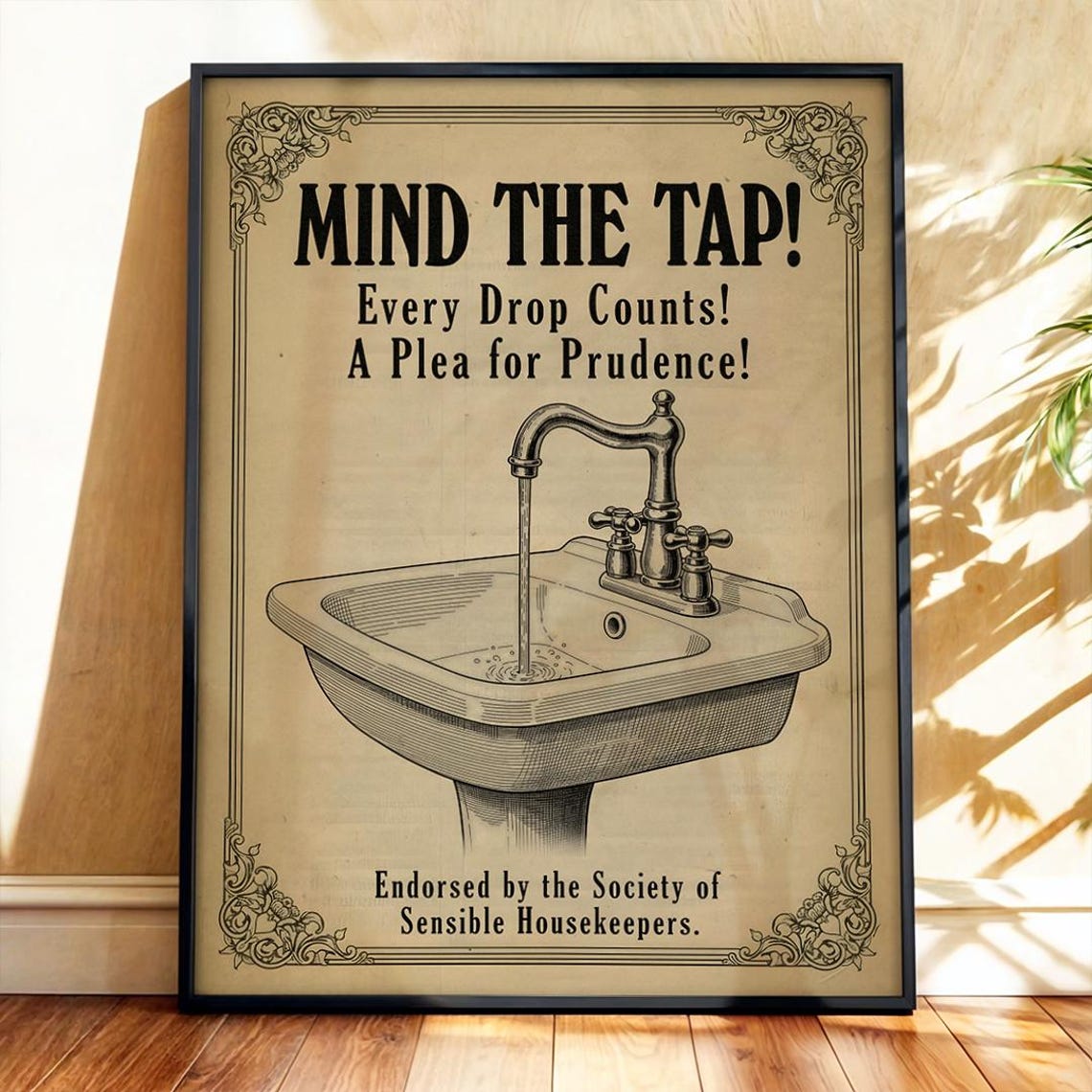 Mind the Tap Water Conservation Poster – Funny Vintage Bathroom Wall ...
