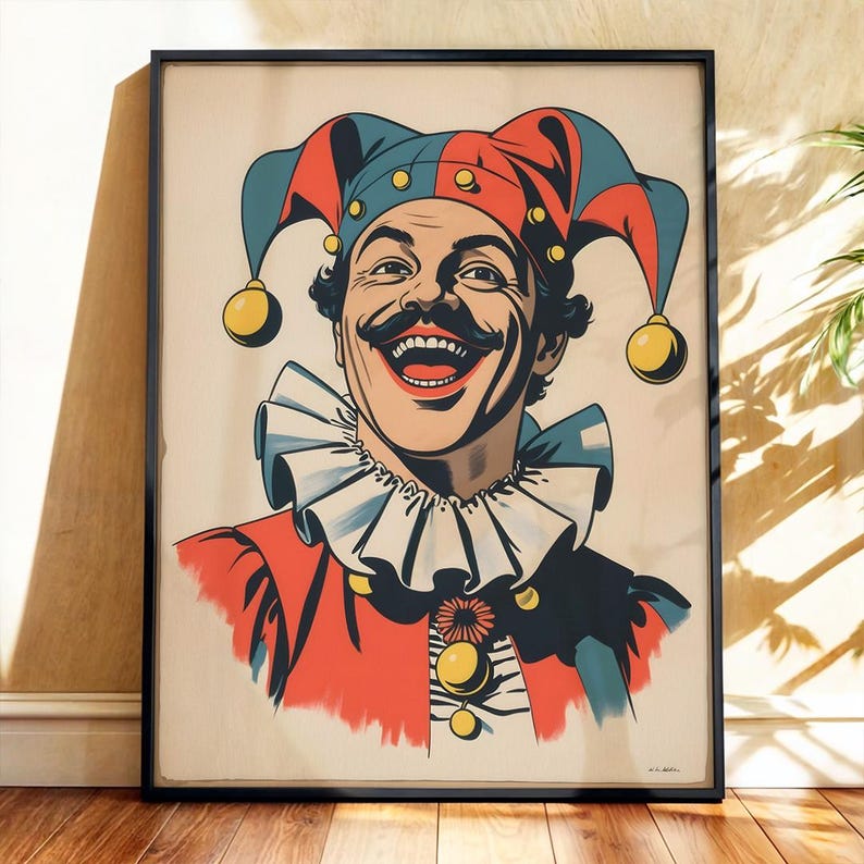 Laughing Jester Poster – Vintage Carnival Clown Art Print, Retro Circus ...