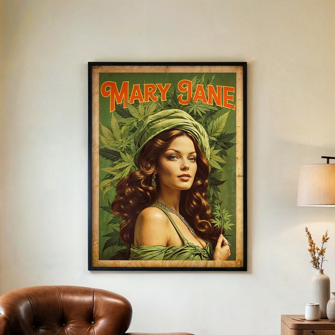 Mary Jane Poster, Retro Cannabis Wall Art Print, Vintage Weed Decor for ...
