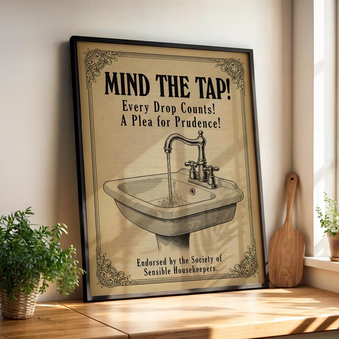 Mind the Tap Water Conservation Poster – Funny Vintage Bathroom Wall ...