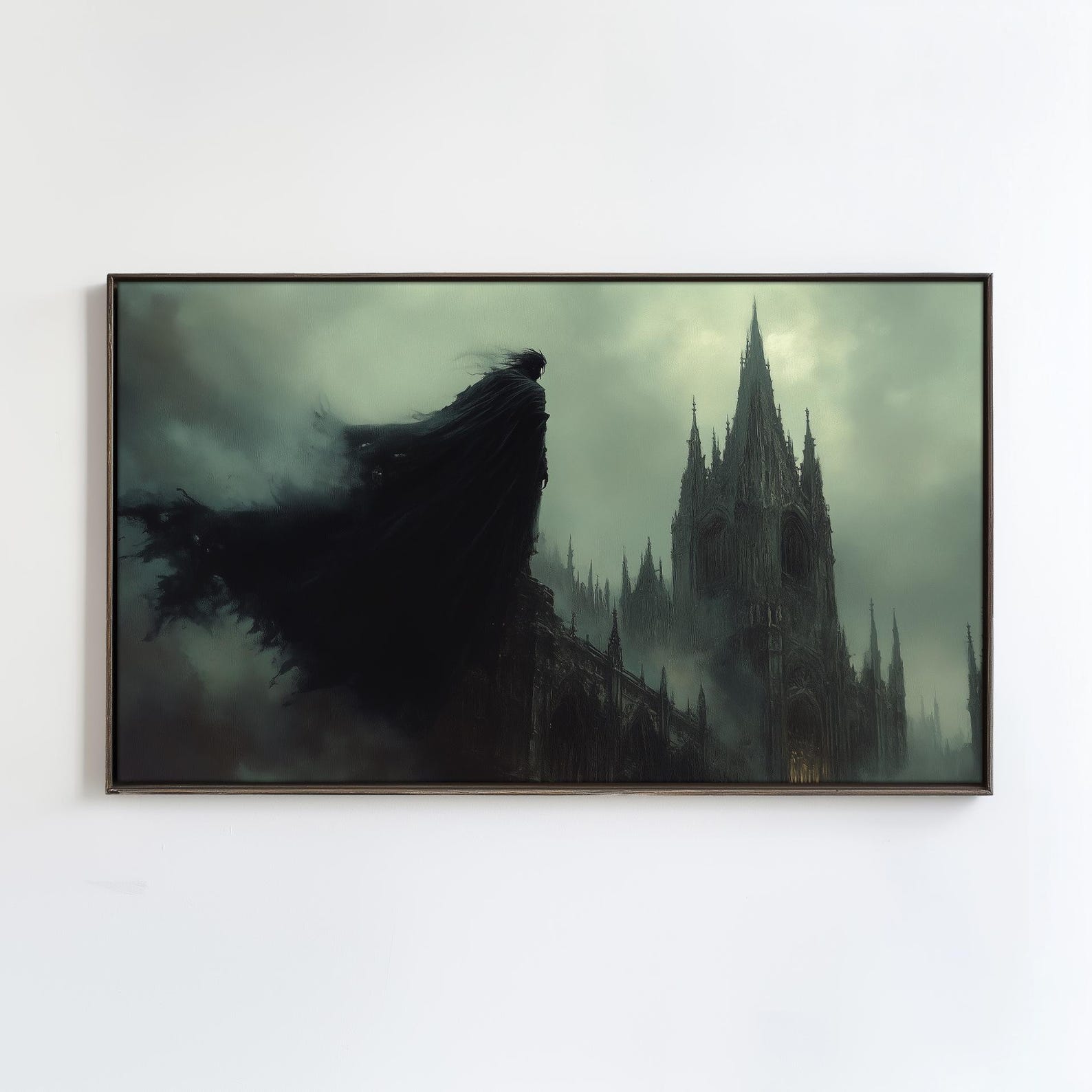 Mysterious Vampire Cloaked in Black Mist Frame TV Art, Dark Gothic Oil ...