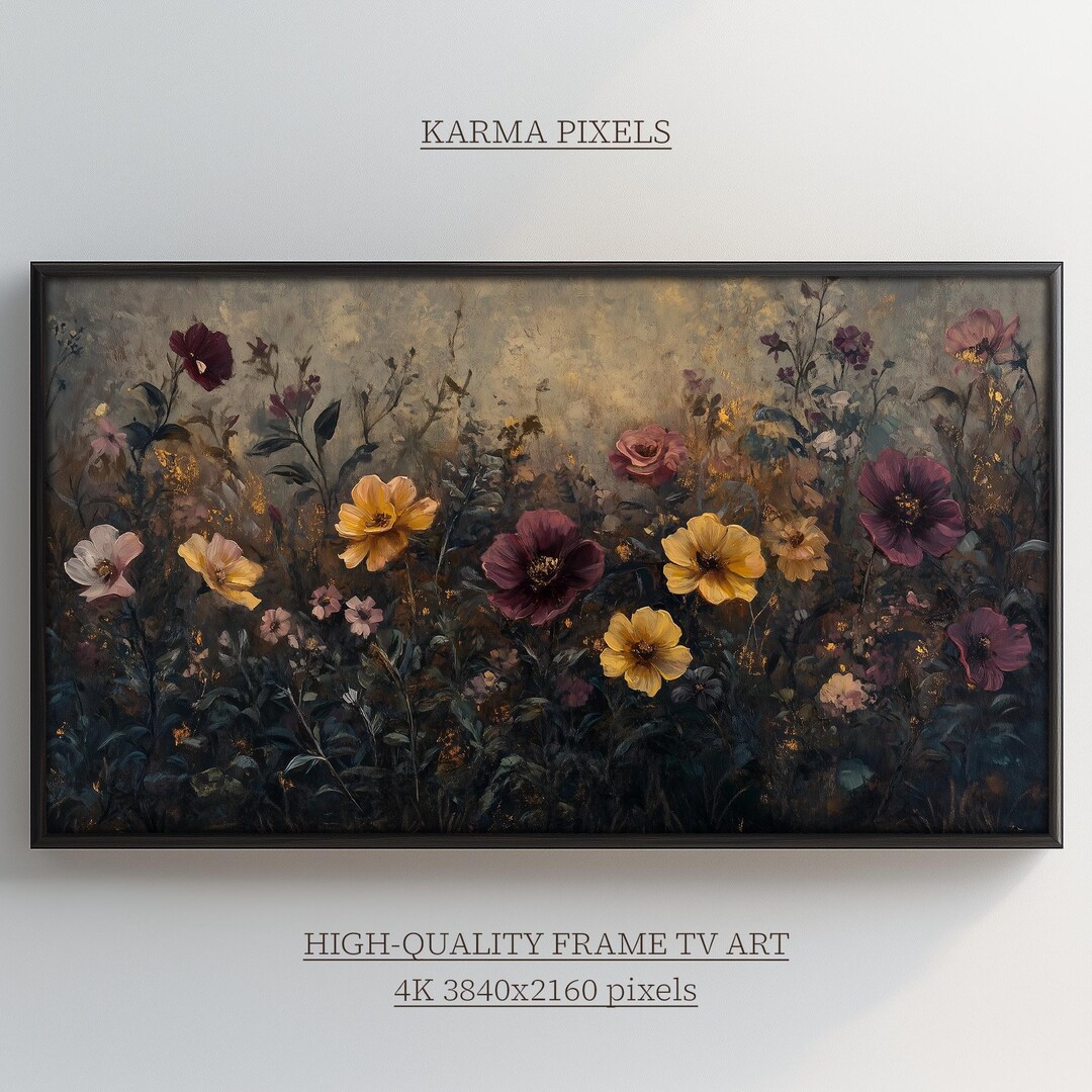 Moody Wildflower Field Frame TV Art, Atmospheric Spring Floral Painting ...