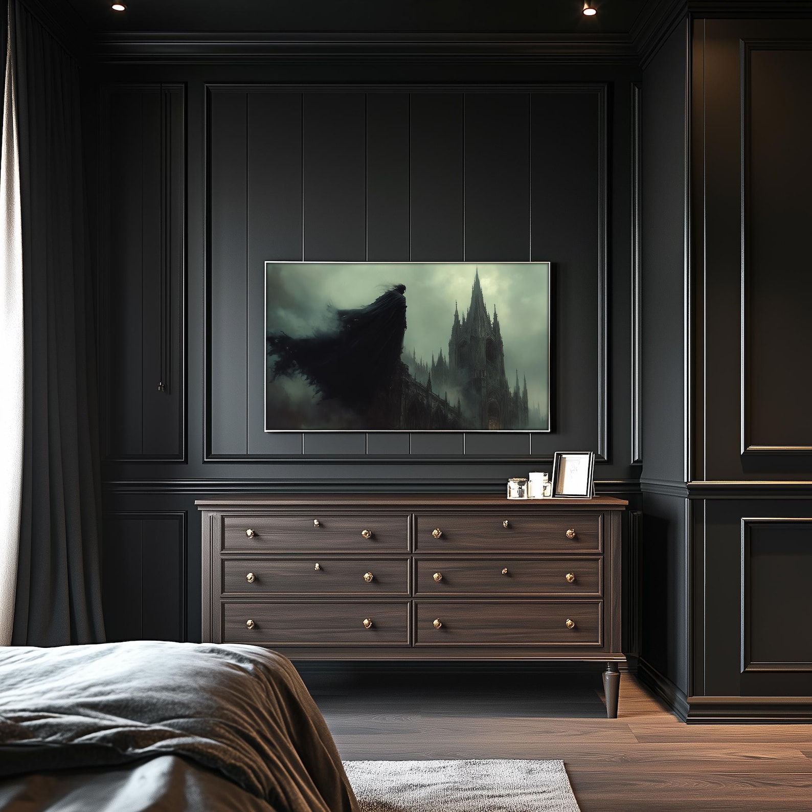 Mysterious Vampire Cloaked in Black Mist Frame TV Art, Dark Gothic Oil ...