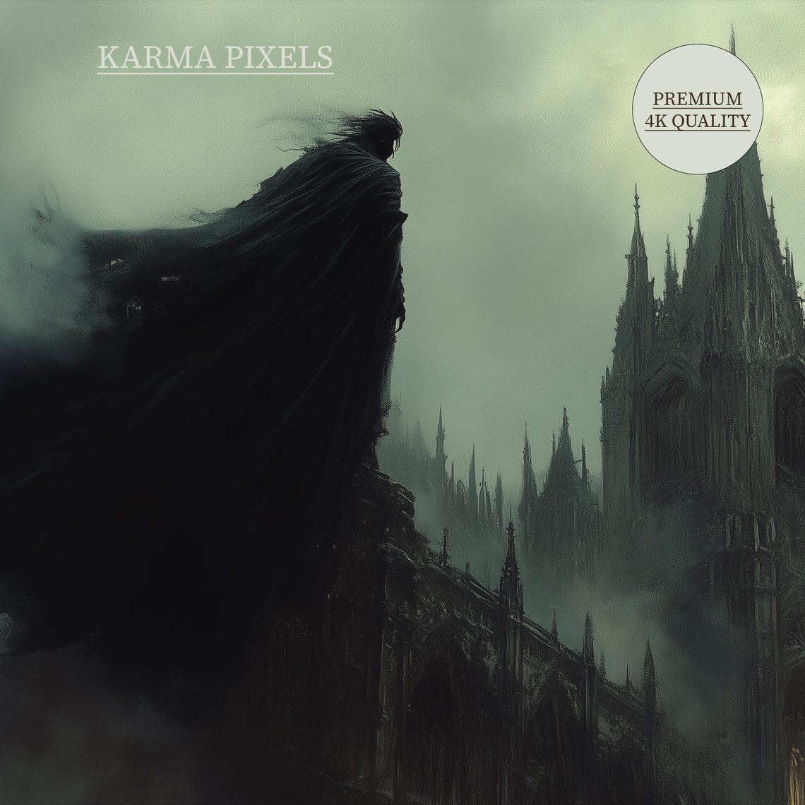 Mysterious Vampire Cloaked in Black Mist Frame TV Art, Dark Gothic Oil ...