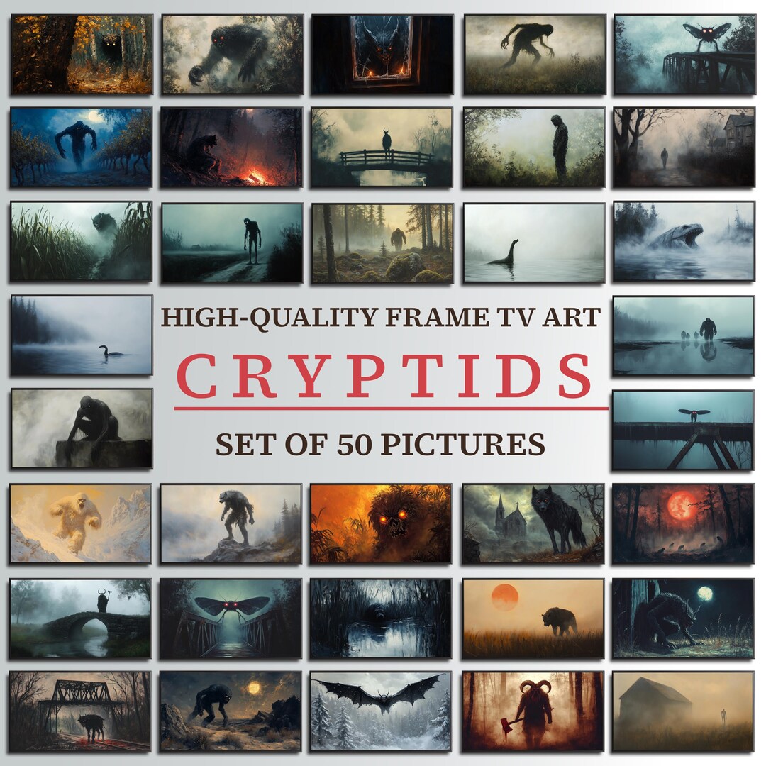 Cryptids Frame TV Art Set of 50, Vintage Dark Fantasy Oil Paintings ...