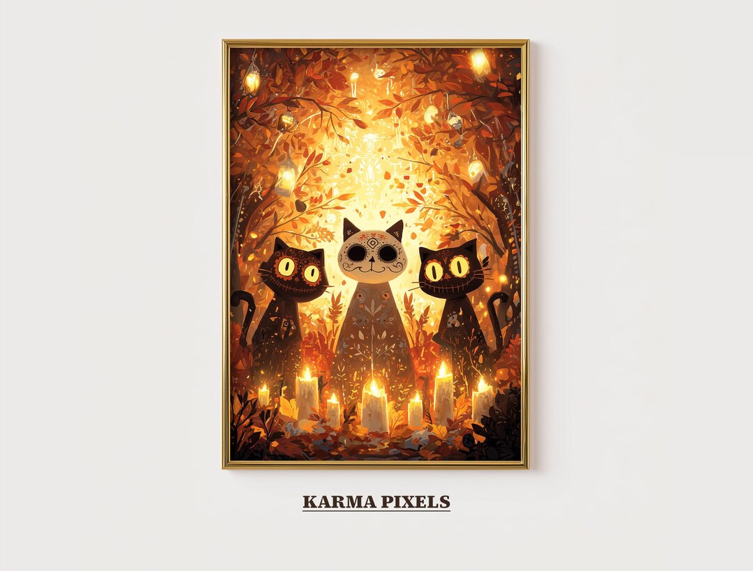 Cats With Maquillaje De Catrina Print | Día De Los Muertos Catrina Art ...