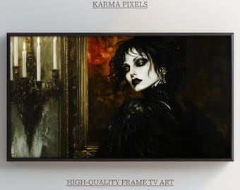 Mysterious Vampire Cloaked in Black Mist Frame TV Art, Dark Gothic Oil ...