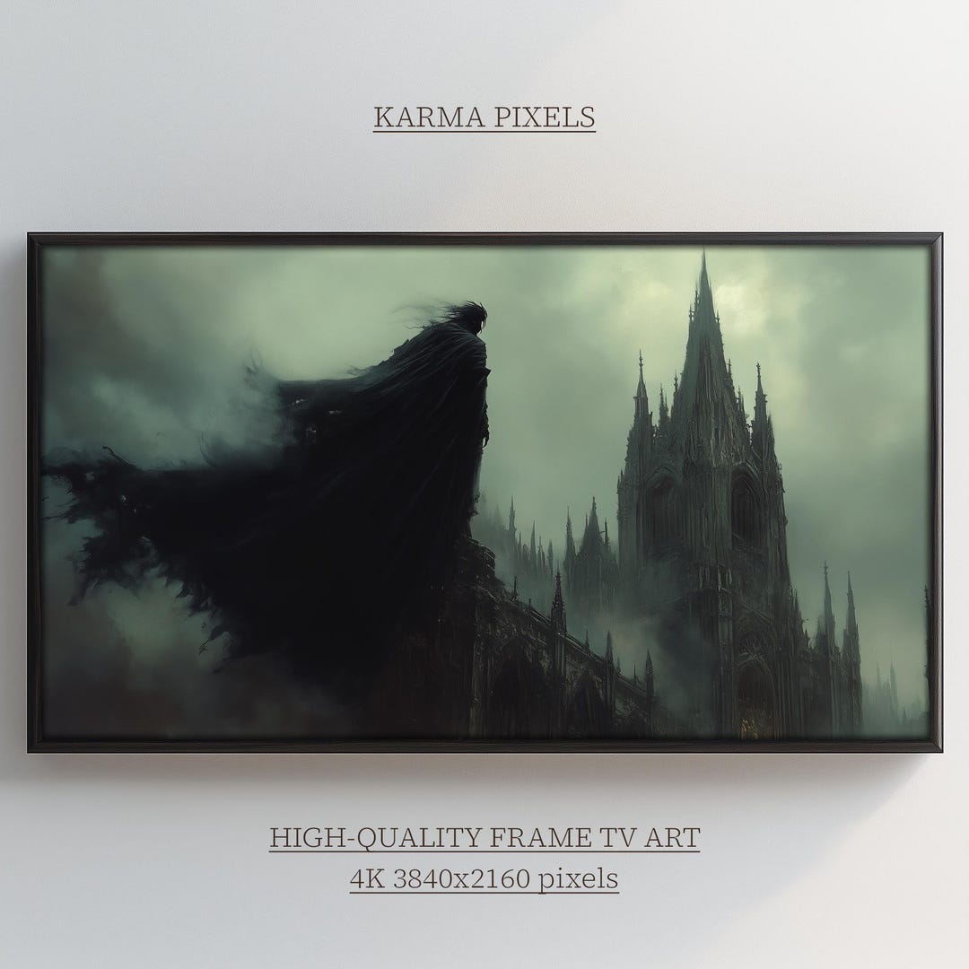 Mysterious Vampire Cloaked in Black Mist Frame TV Art, Dark Gothic Oil ...