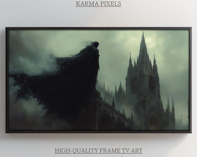 Mysterious Vampire Cloaked in Black Mist Frame TV Art, Dark Gothic Oil ...