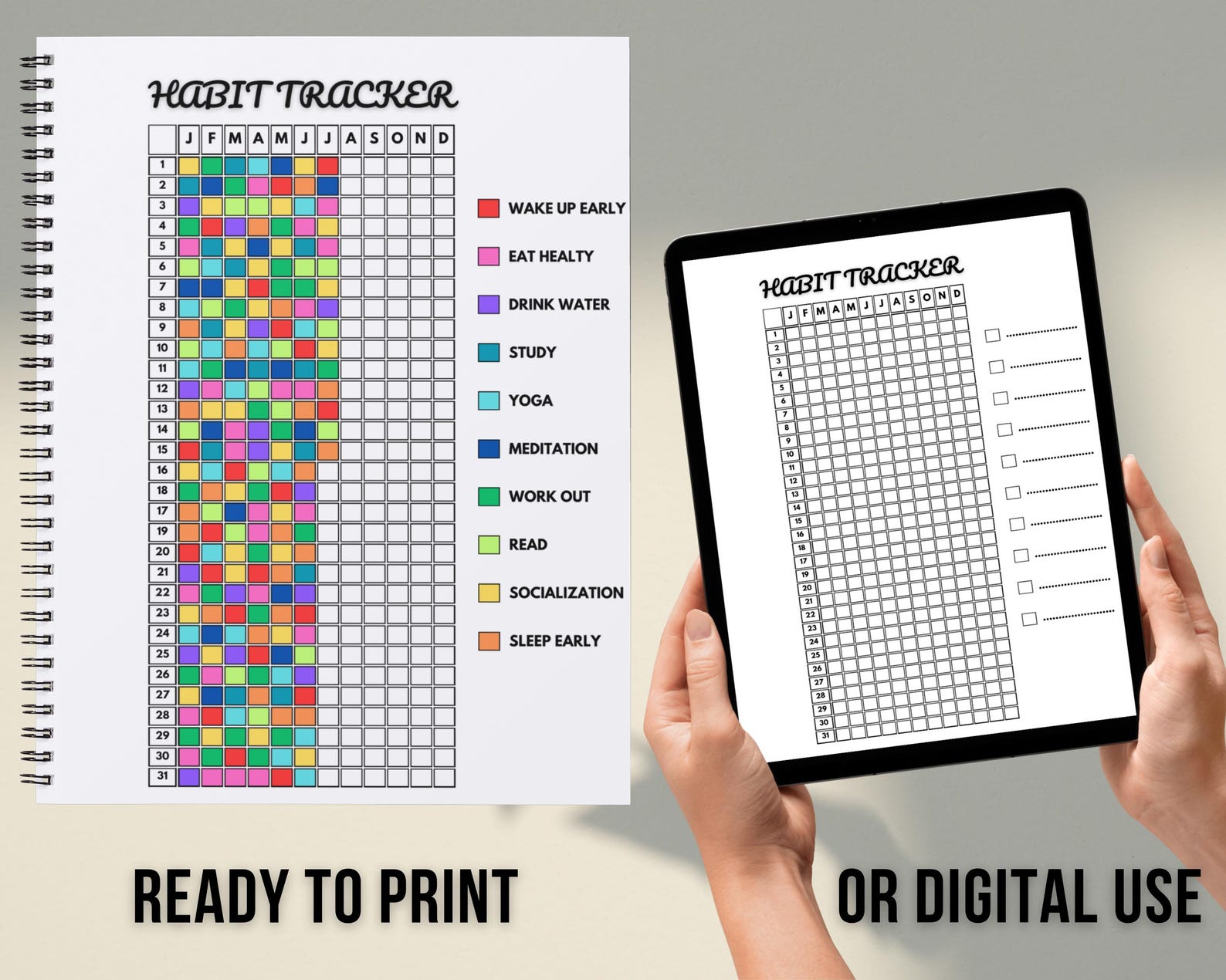 Table Yearly Habit Tracker, Habit Tracker Printable, Habit Tracker ...
