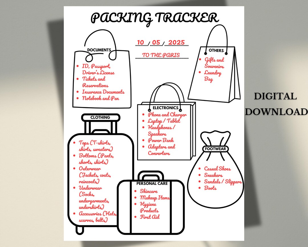 Packing Tracker, Digital Packing Tracker, Printable Travel Tracker ...