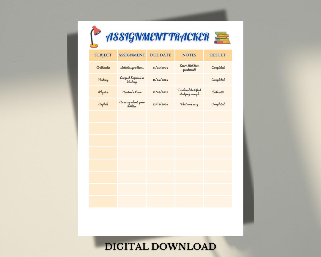 Digital Assignment Tracker, Student Assignment Tracker, Assignment ...