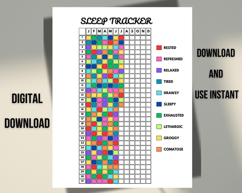 Table Yearly Sleep Tracker, Daily Sleep Tracker, Sleeping Tracker ...