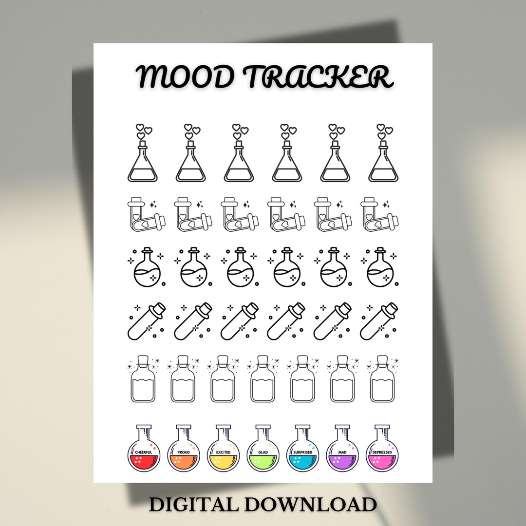 Potion Mood Tracker, Digital Colourful Mood Tracker, Mood Journal, Potion Bottles Mood Planner ...