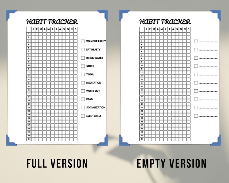 Table Yearly Habit Tracker, Habit Tracker Printable, Habit Tracker ...