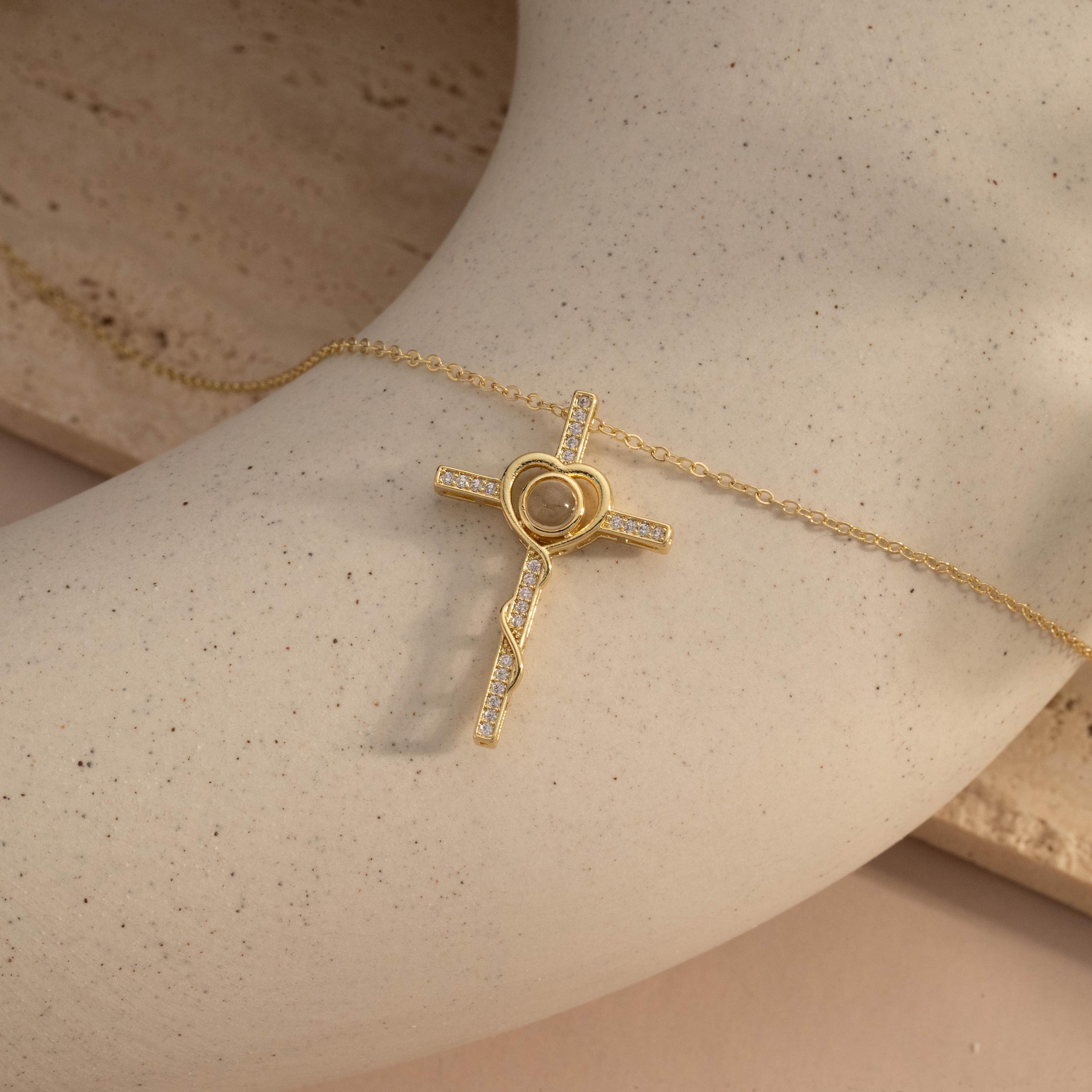 Photo Projection Cross Necklace, Custom Cross Pendant With Heart ...