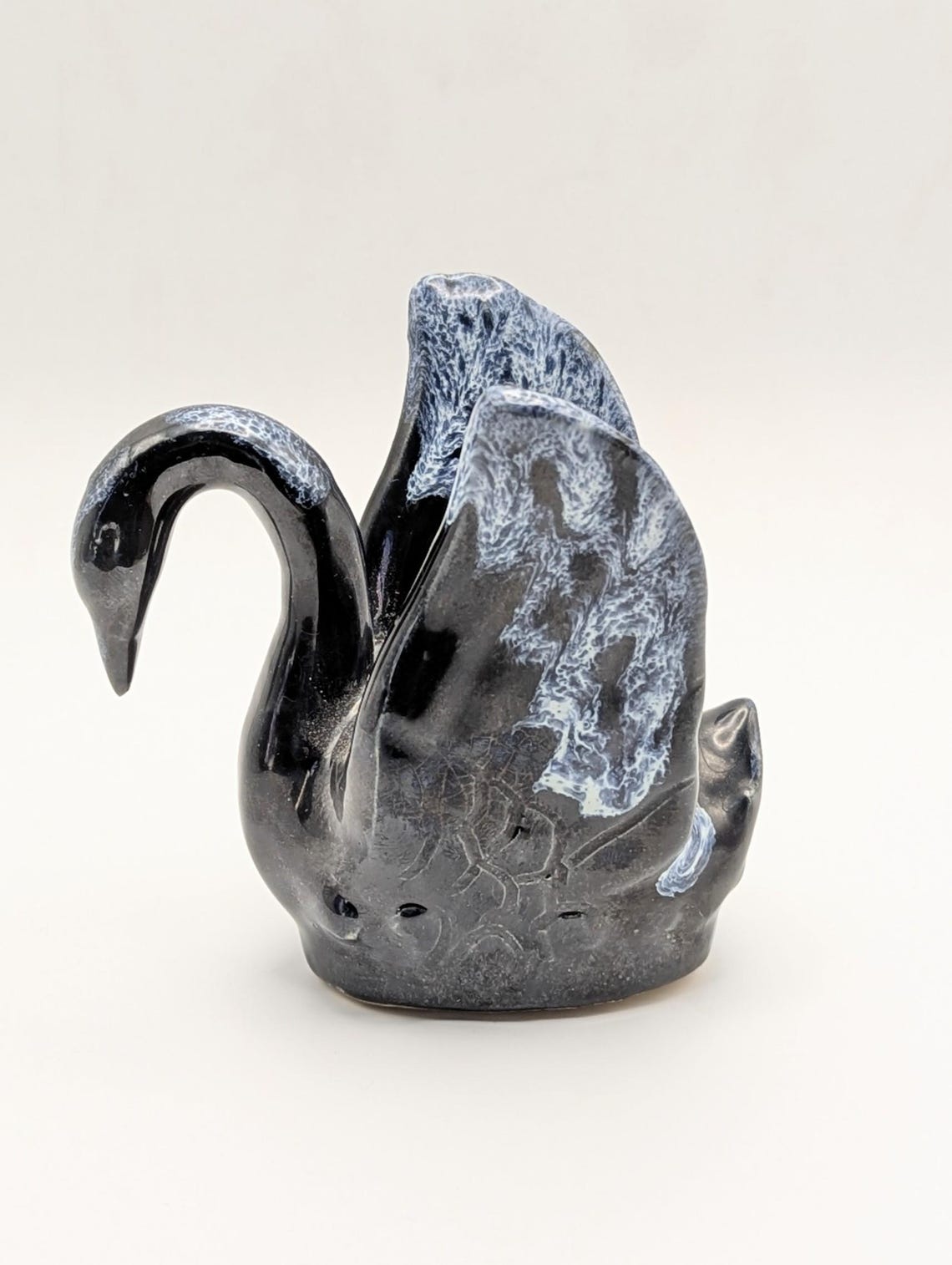 Swan Figurine Anna Van Briggle Black Drip Glaze Art Pottery Swan 1950's ...